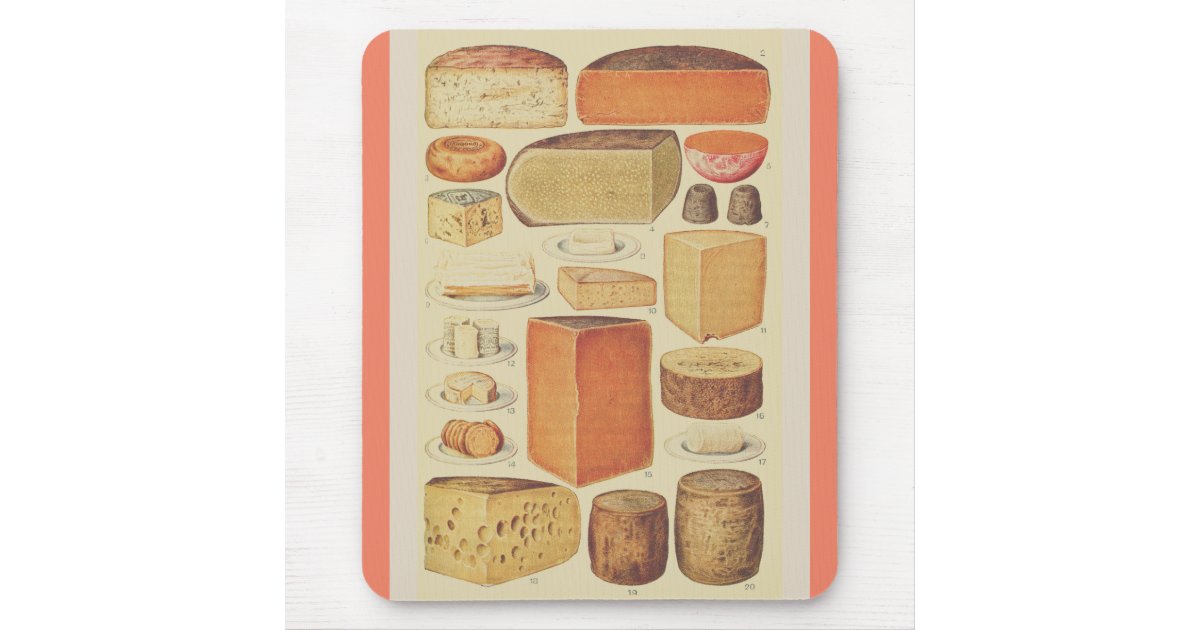 Vintage cheese chart illustration cheese menu mouse pad | Zazzle