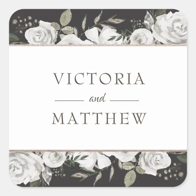 Vintage Cherish White Floral Monogram Wedding Square Sticker | Zazzle