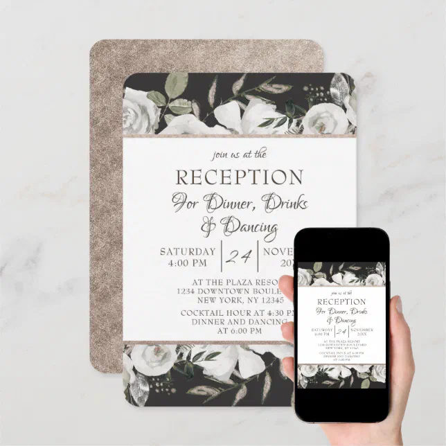 Vintage Cherish White Floral Wedding Reception Invitation | Zazzle