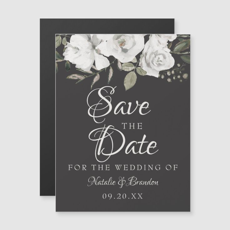 Vintage Cherish White Floral Wedding Save the Date Magnetic Invitation ...