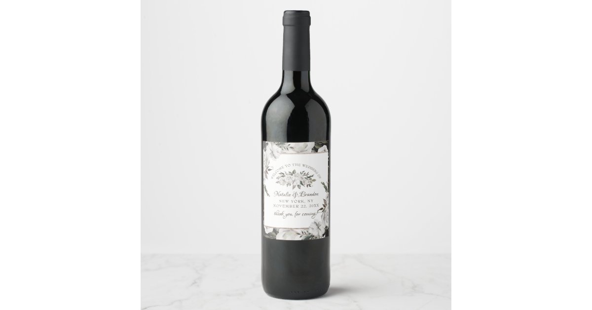 Vintage Cherish White Floral Wedding Welcome Wine Label | Zazzle