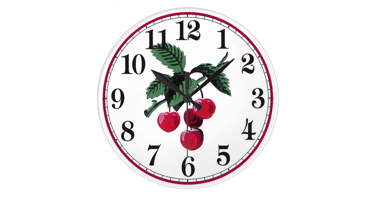 Vintage Cherries Large Clock | Zazzle