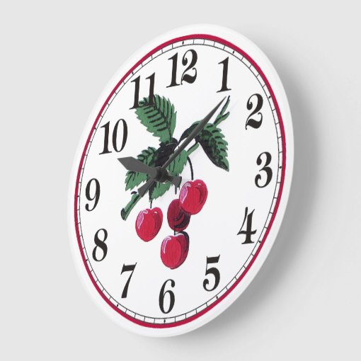 Vintage Cherries Large Clock | Zazzle