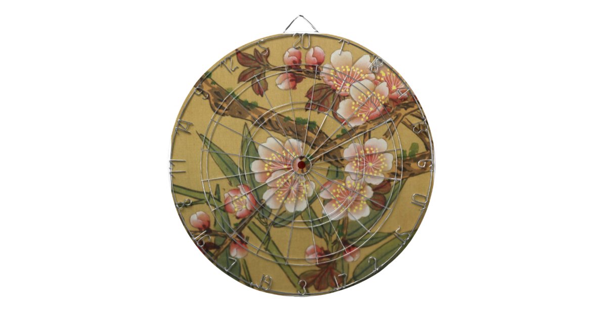 Vintage Cherry Blossoms Asian Japanese Flowers Dartboard With Darts ...