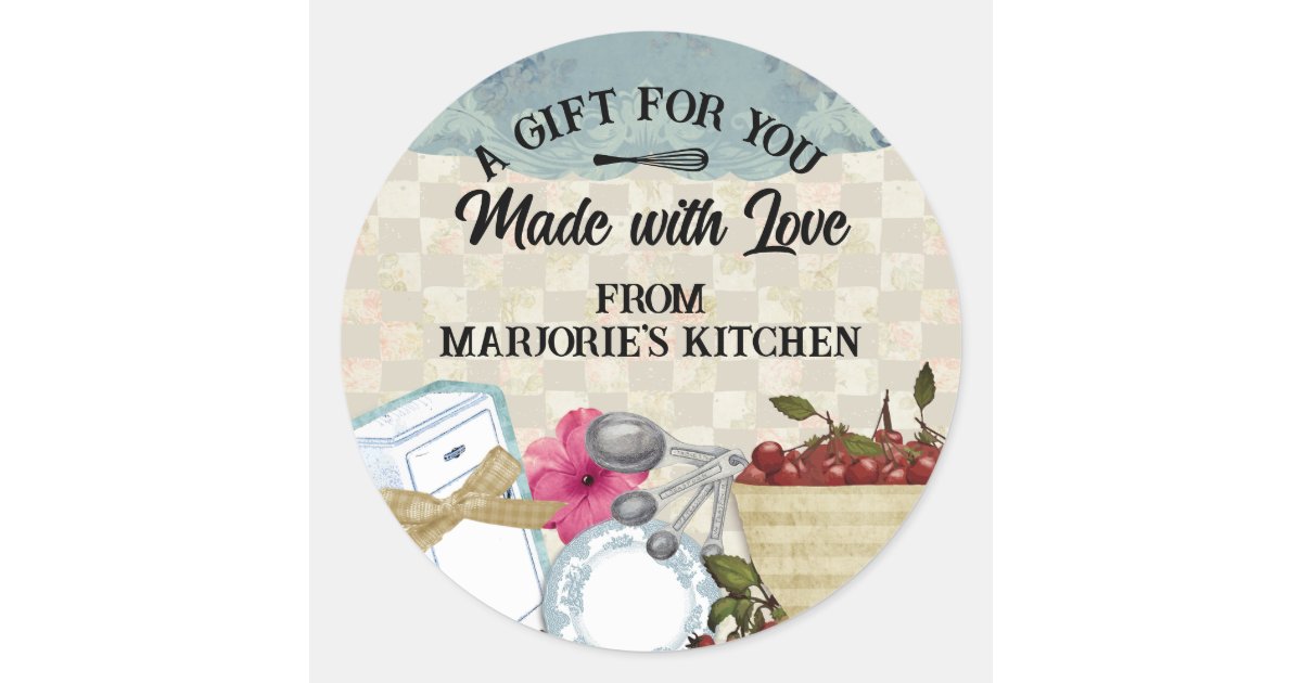 Vintage cherry icebox from the kitchen of baking classic round sticker ...