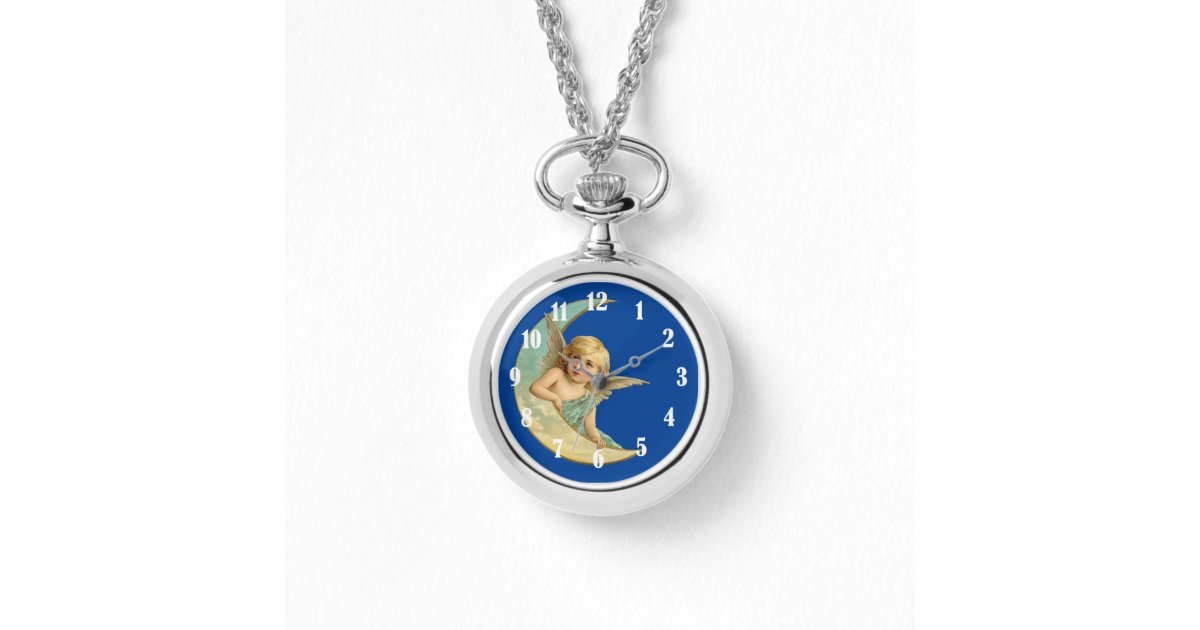 Vintage Cherub in Crescent Moon Watch | Zazzle