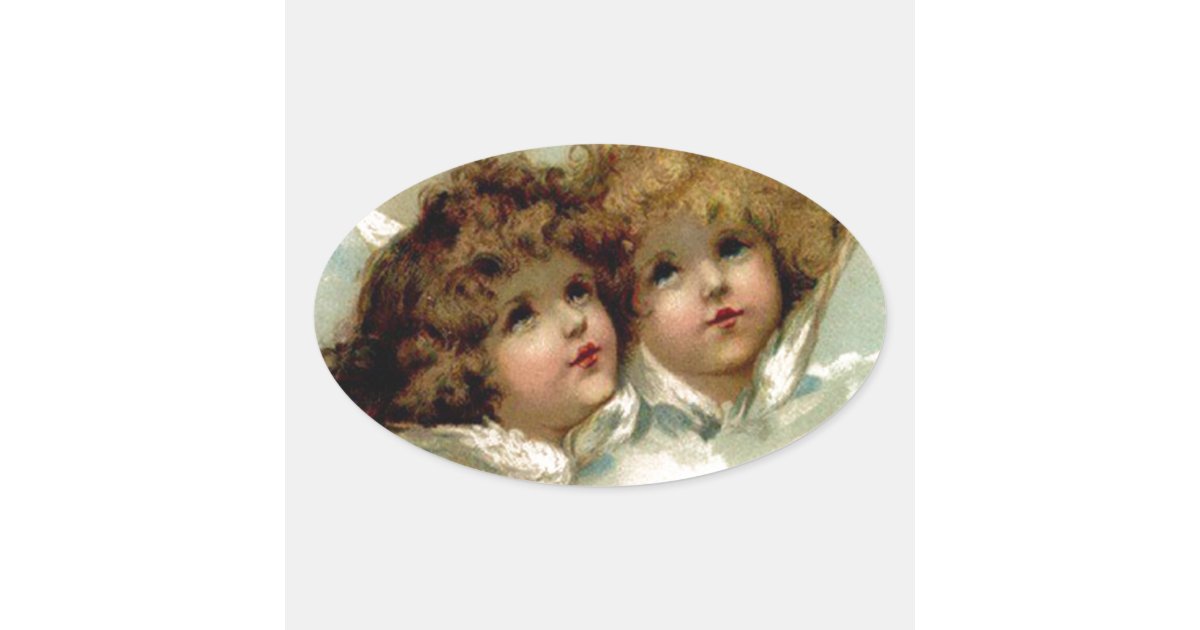 Vintage Cherubs Oval Sticker | Zazzle