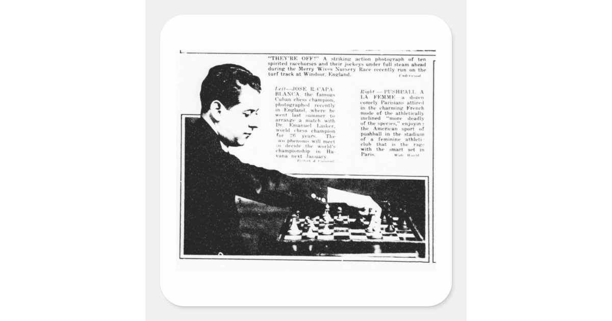 Vintage Chess Game Capablanca Master Newspaper Square Sticker | Zazzle