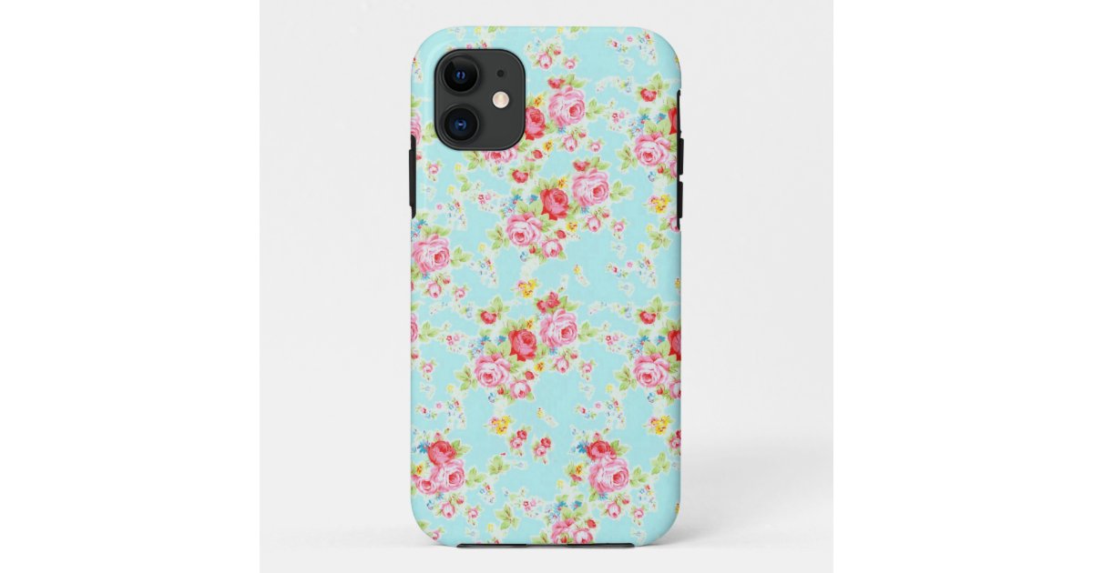 Vintage chic floral roses blue shabby rose flowers Case-Mate iPhone ...