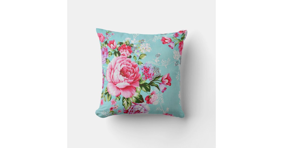 Vintage Chic Pink Flowers Floral Decorative Pillow | Zazzle