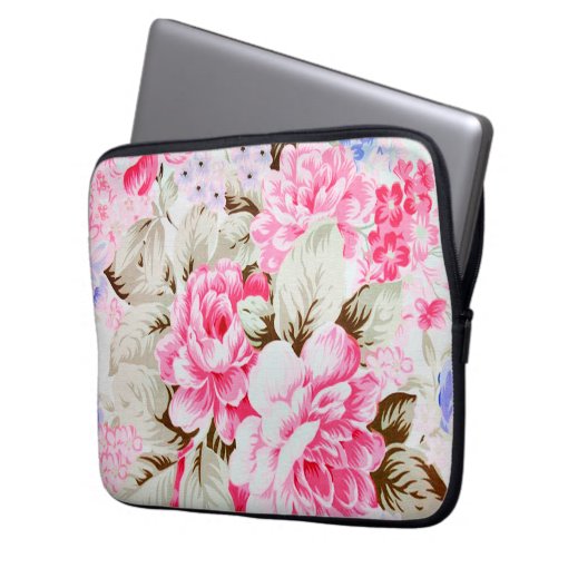 Vintage Chic Pink Flowers Floral Laptop Sleeve | Zazzle
