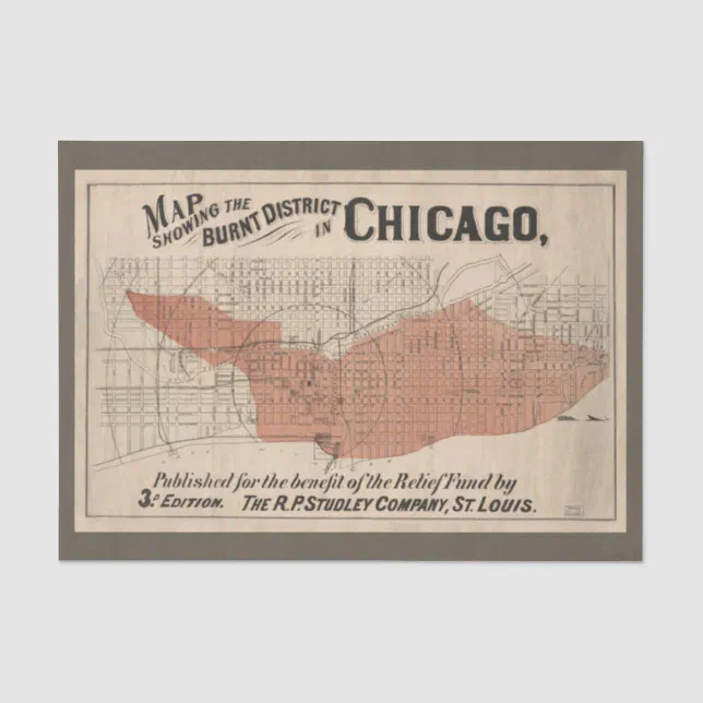 Vintage Chicago Great Fire Map, 1871 Decoupage Tissue Paper | Zazzle