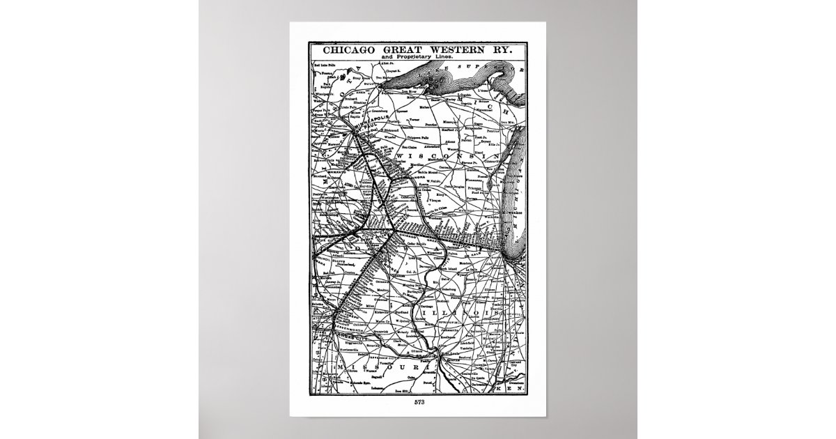 Vintage Chicago Great Western Railroad Map Poster | Zazzle