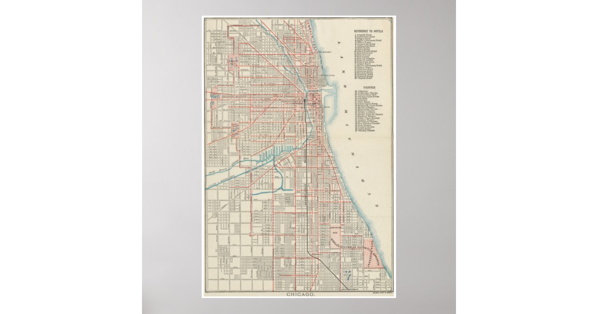 Vintage Chicago Railroad Map (1893) Poster | Zazzle