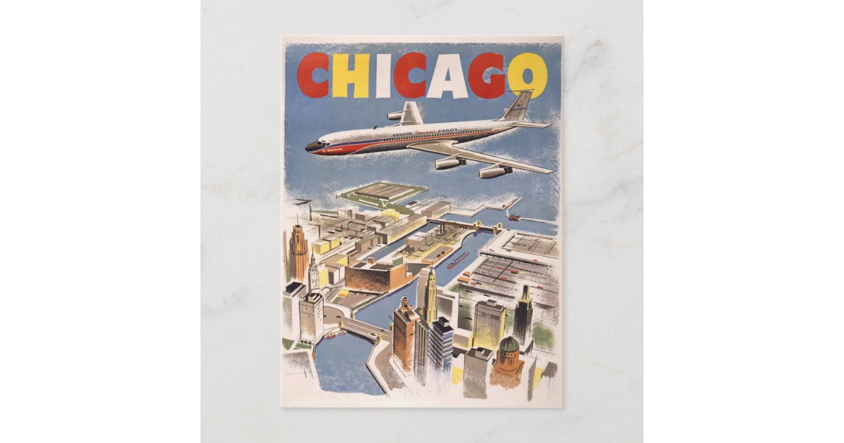 Vintage Chicago USA Air Travel Advertisement Postcard | Zazzle