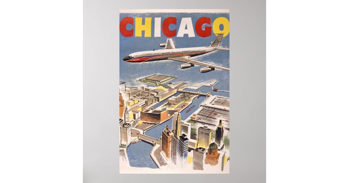 Vintage Chicago USA Air Travel Advertisement Poster | Zazzle