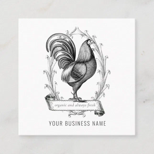Vintage Chicken Banner Farm Square Business Card | Zazzle