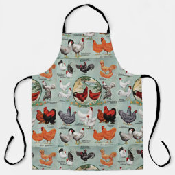 Vintage Chicken Breeds Pattern Apron | Zazzle