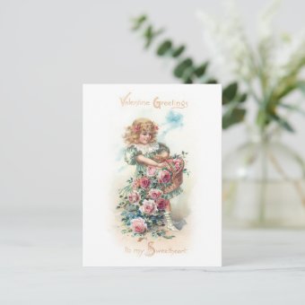 Vintage Child & Forget-Me-Nots Valentine Postcard | Zazzle