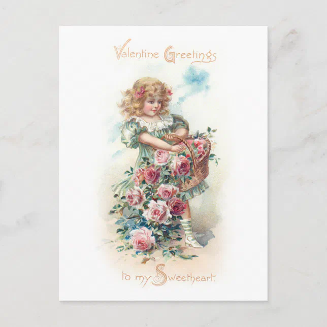Vintage Child & Forget-Me-Nots Valentine Postcard | Zazzle