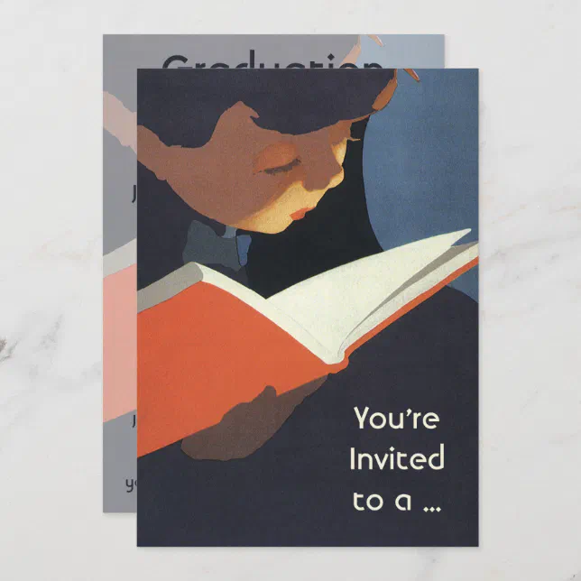 Vintage Child Reading a Book From the Library Invitation | Zazzle