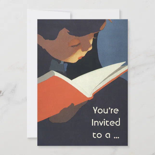 Vintage Child Reading a Book From the Library Invitation | Zazzle