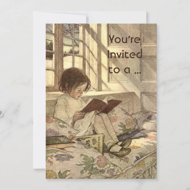 Vintage Child Reading a Book Graduation Invitation | Zazzle