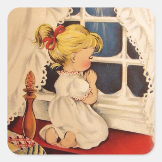 Vintage Child Saying Prayers Square Sticker | Zazzle.com