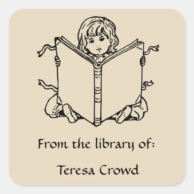 Vintage Child Sitting Reading Bookplate | Zazzle