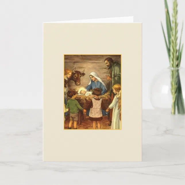 Vintage Children and Baby Jesus Christmas Card | Zazzle