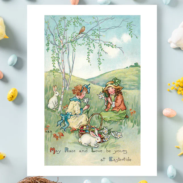 Vintage Children with Easter Bunnies and Eggs Postcard | Zazzle