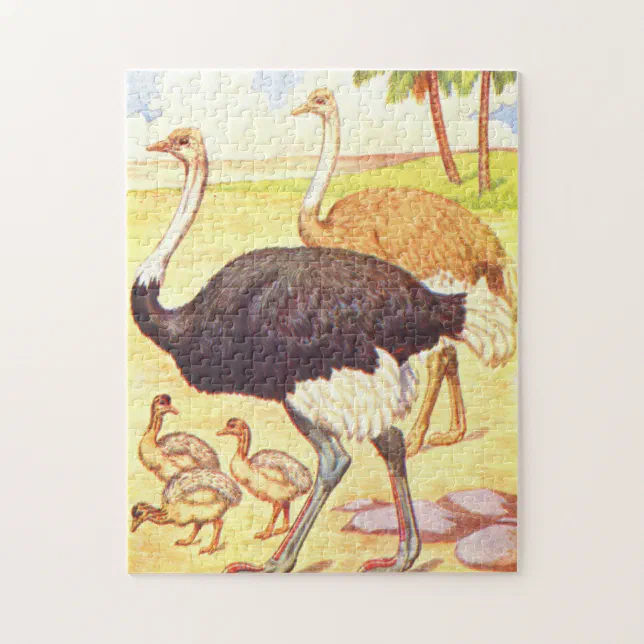 Vintage Childrens Book Illustration Ostrich Jigsaw Puzzle | Zazzle