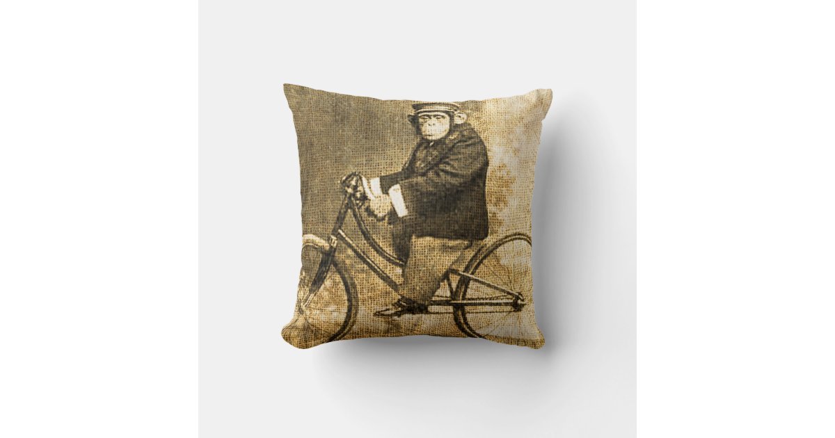 Vintage Chimpanzee on a Bicycle Throw Pillow | Zazzle