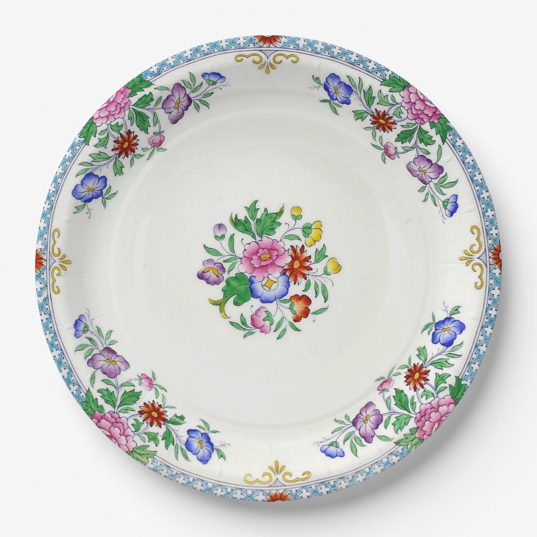 Vintage China Pattern Hand Painted Paper Plate | Zazzle