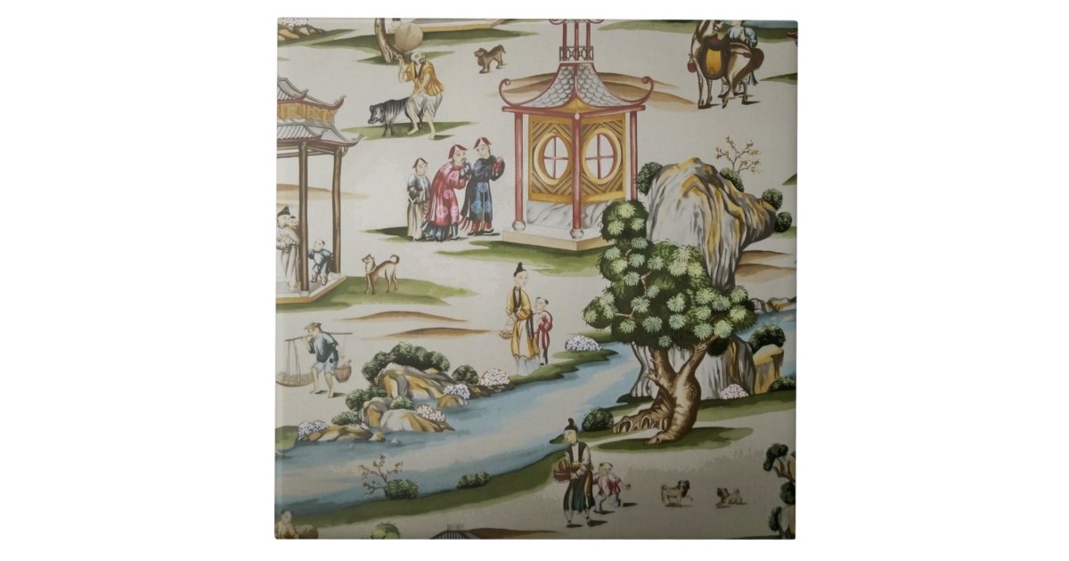 Vintage China Toile Scene Ceramic Tile | Zazzle