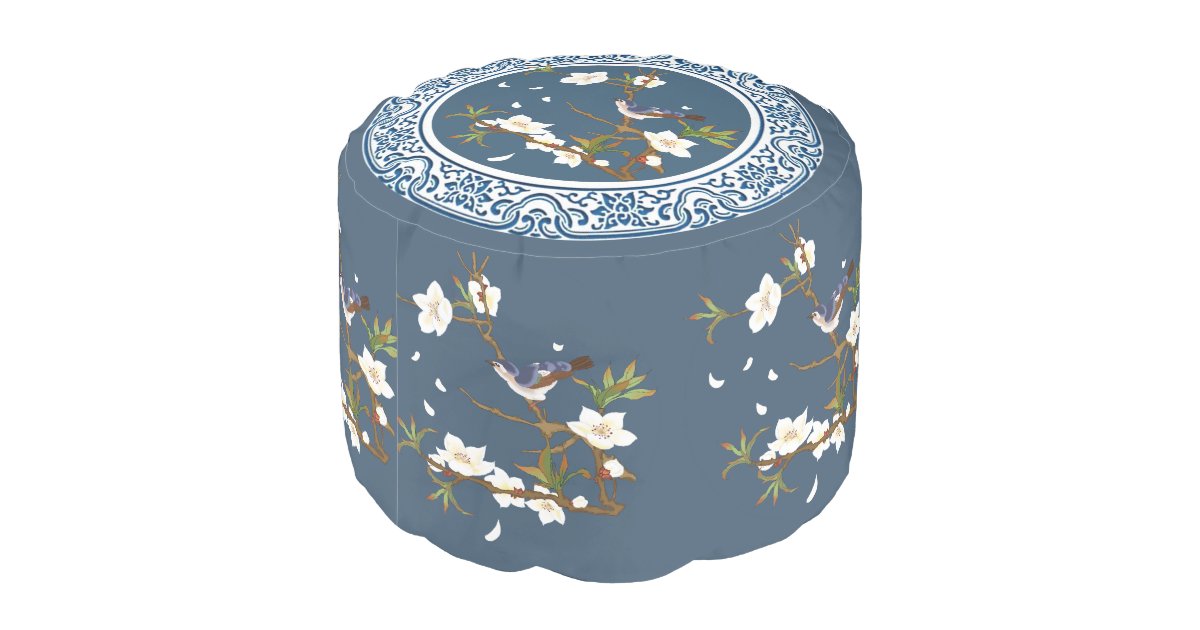 Vintage Chinoiserie Chinese Bird-flower Art Pouf | Zazzle