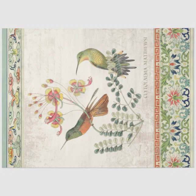 Vintage Chinoiserie Hummingbird Floral Decoupage Tissue Paper | Zazzle