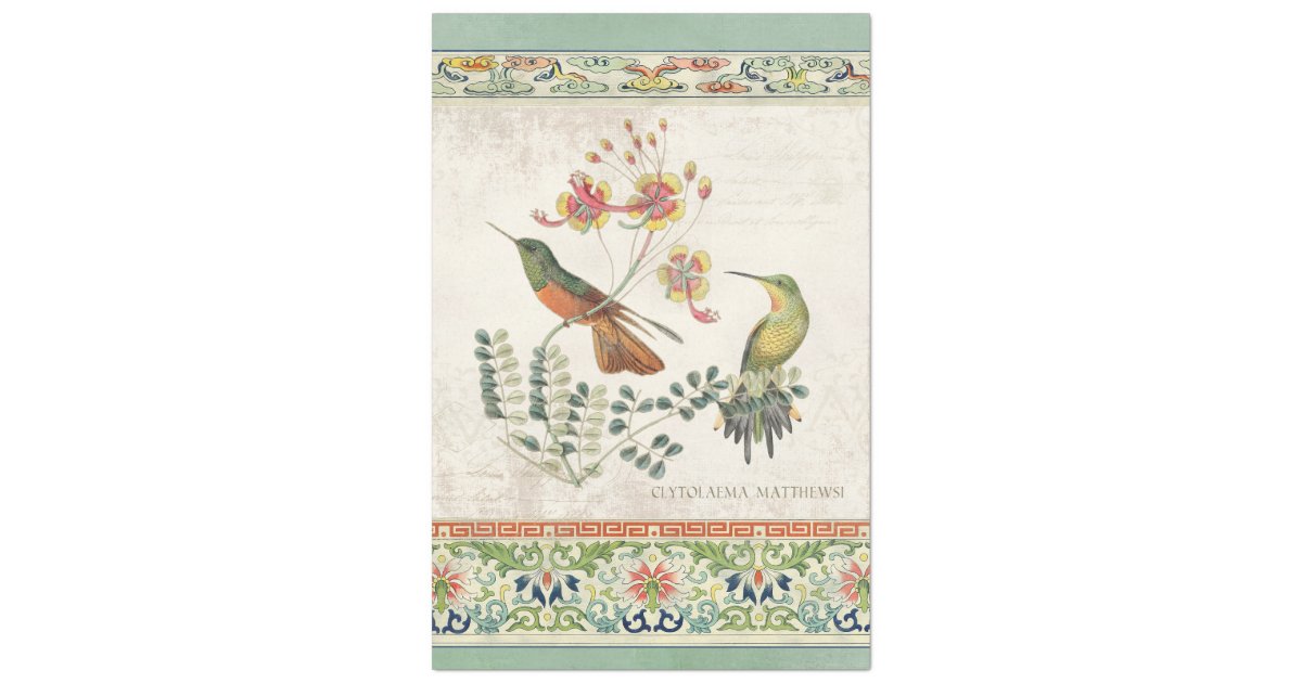 Vintage Chinoiserie Hummingbird Floral Decoupage Tissue Paper | Zazzle
