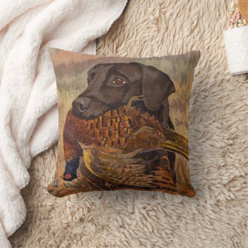 Vintage Chocolate Lab Hunting Throw Pillow | Zazzle