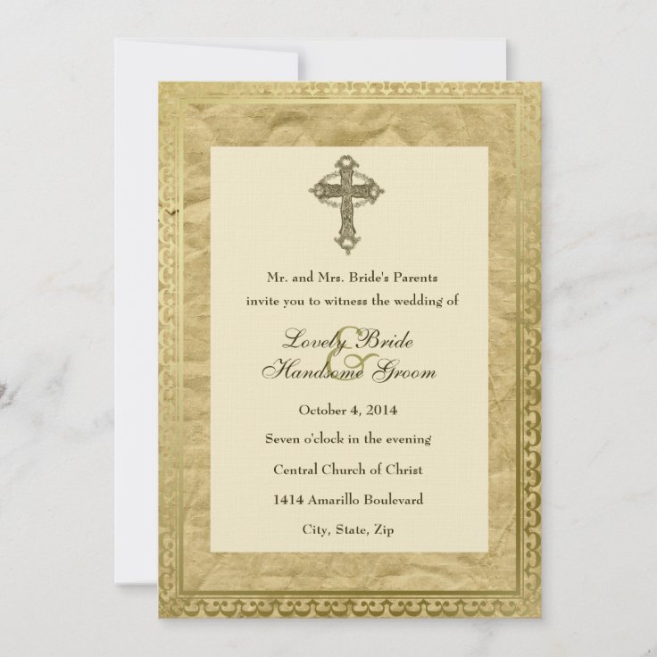 Vintage Christian Cross Wedding Invitation | Zazzle