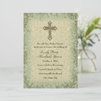Vintage Christian Cross Wedding Invitation | Zazzle