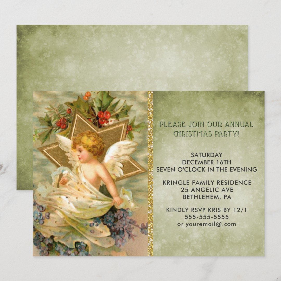 Vintage Christmas Angel Holiday Party Invitation | Zazzle