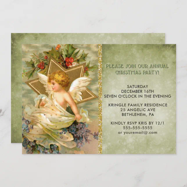Vintage Christmas Angel Holiday Party Invitation | Zazzle