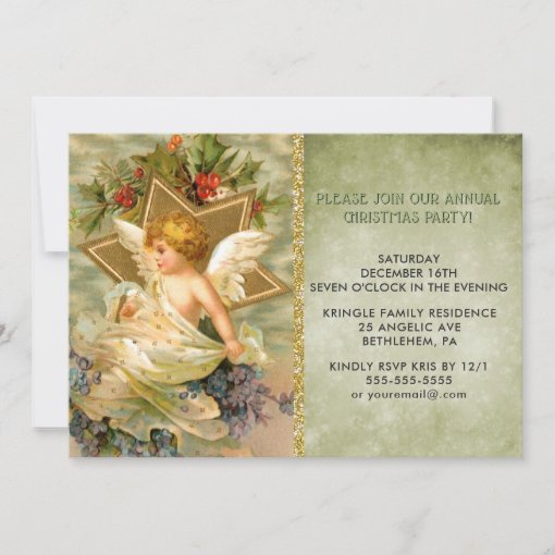 Vintage Christmas Angel Holiday Party Invitation | Zazzle