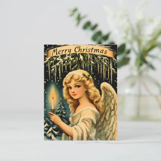 Vintage Christmas Angel Holiday Postcard | Zazzle