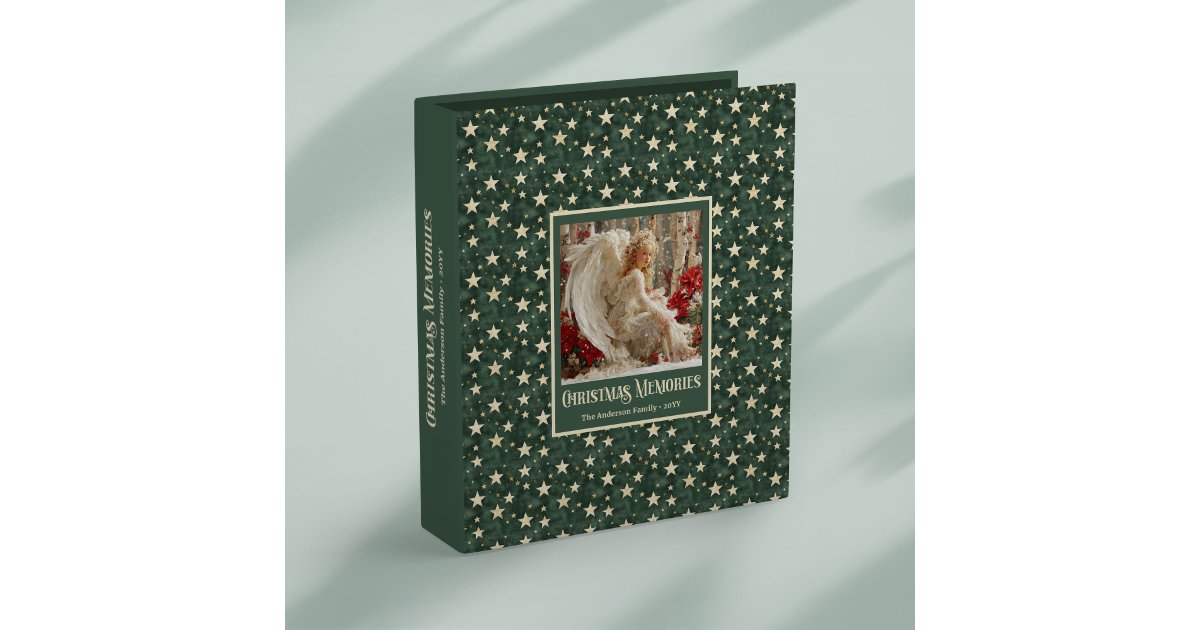 Vintage christmas angel red green gold memory 3 ring binder | Zazzle