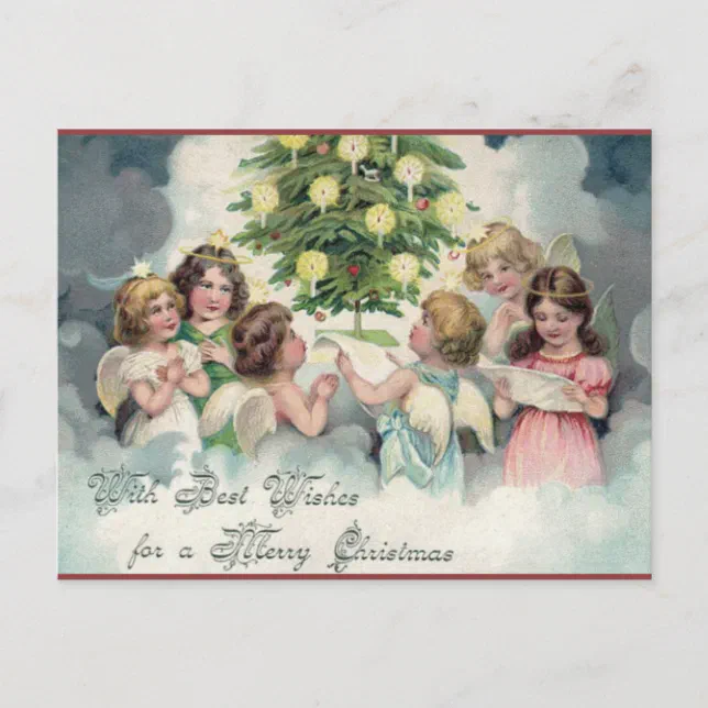 Vintage Christmas Angels Around a Tree Postcard | Zazzle