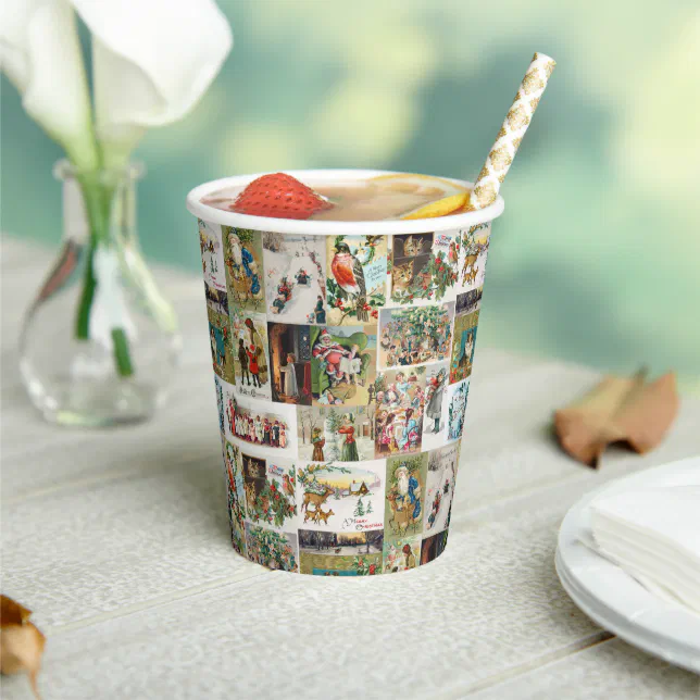Vintage Christmas Antique Collage Xmas Party Paper Cups | Zazzle