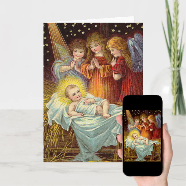Vintage christmas baby jesus holiday card | Zazzle