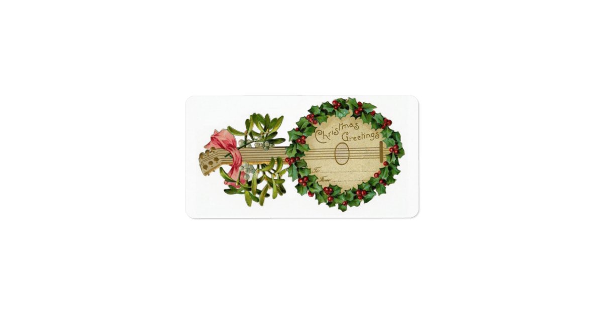 Vintage Christmas Banjo Gift Tag Label | Zazzle